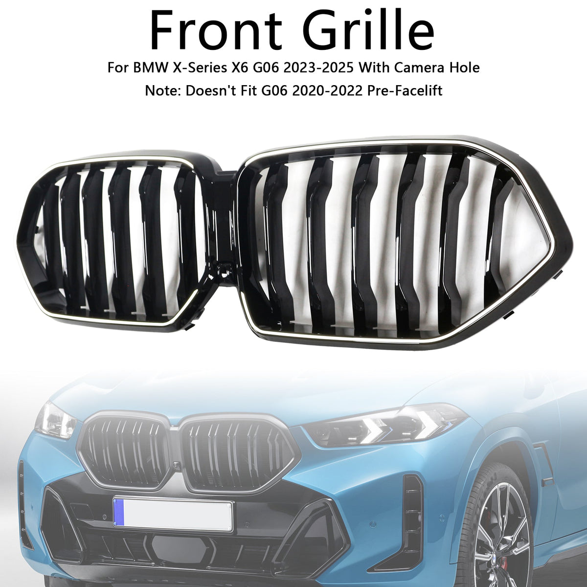 2023-2025 BMW X6 G06 M60i Black Front Bumper Grille Grill W/Camera Hol ...