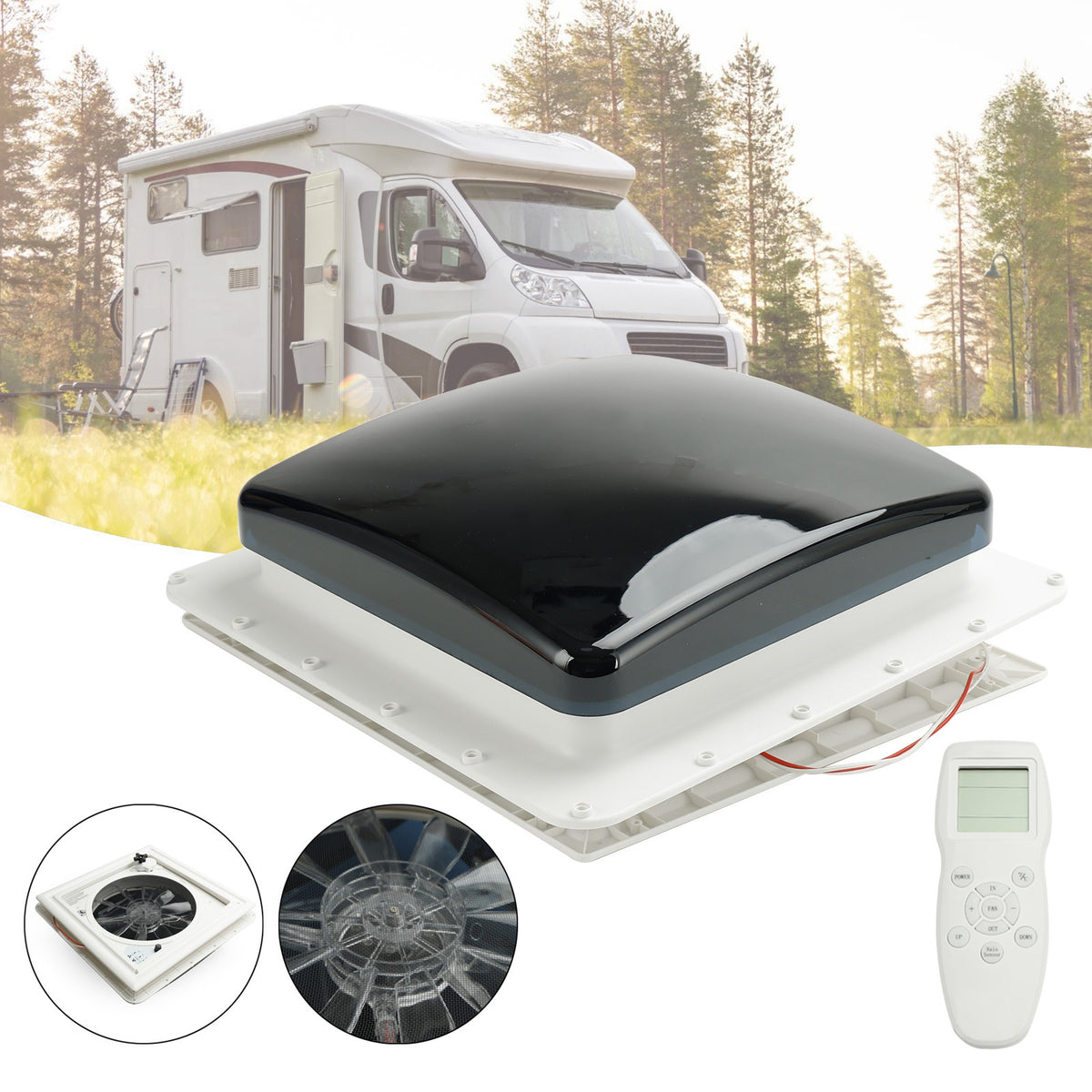 15.75" RV Caravan Roof Vent RV Fan 12V Skylight With Remote Control 10 ...
