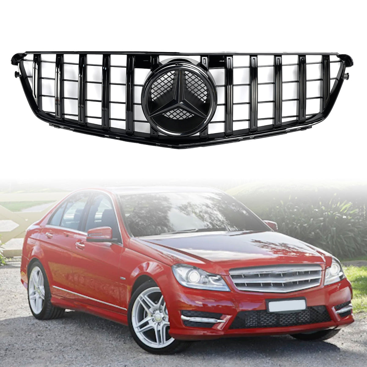 2008-2014 Mercedes-Benz W204 C-Class GTR Style Front Bumper Grille Gri ...