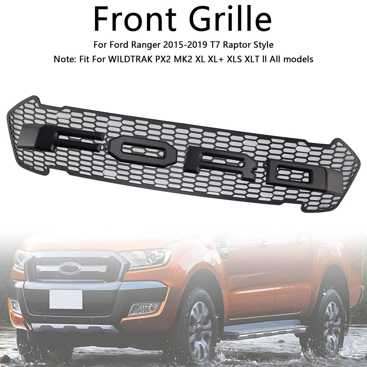 2015-2019 Ford Ranger T7 Matte Black Front Bumper Grill Grille W/LED G ...