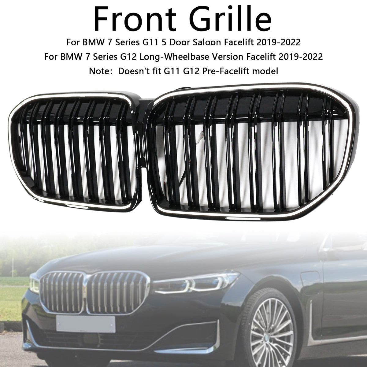 2019-2022 BMW 7 Series G11 G12 Double Slat Gloss Black Front Grill Gri ...
