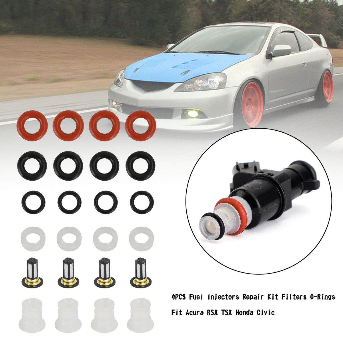 2005-2007 Acura RSX 4PCS Fuel Injectors Repair Kit Filters O-Rings 164 ...