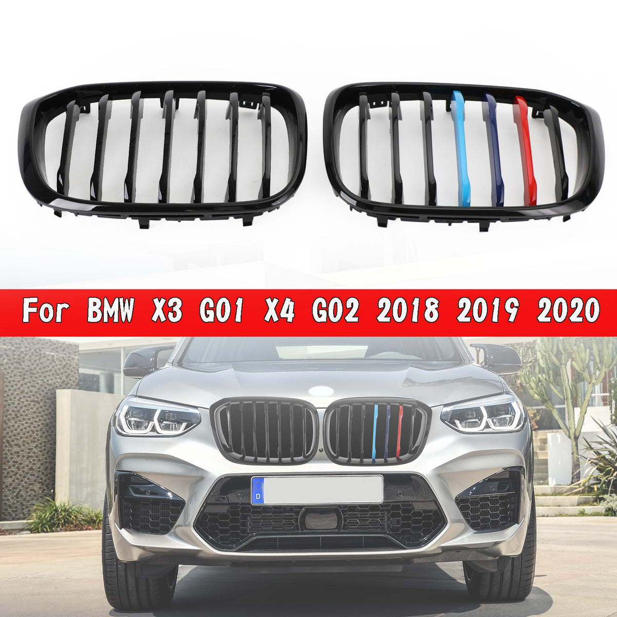 BMW G01 X3 G02 X4 Pair M-Color Kidney Grill Grille 51138469959 Gloss B ...