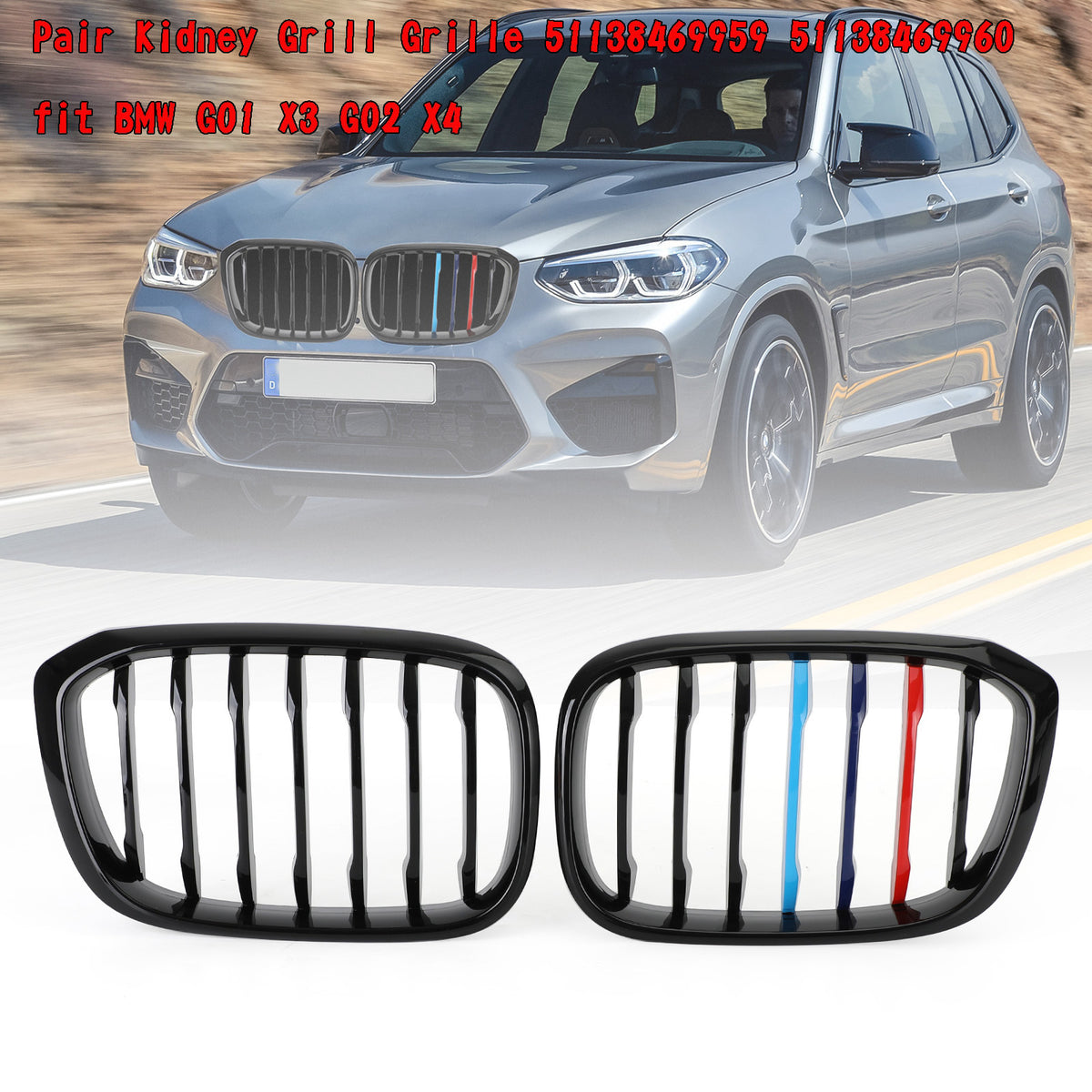 BMW G01 X3 G02 X4 Pair M-Color Kidney Grill Grille 51138469959 Gloss B ...