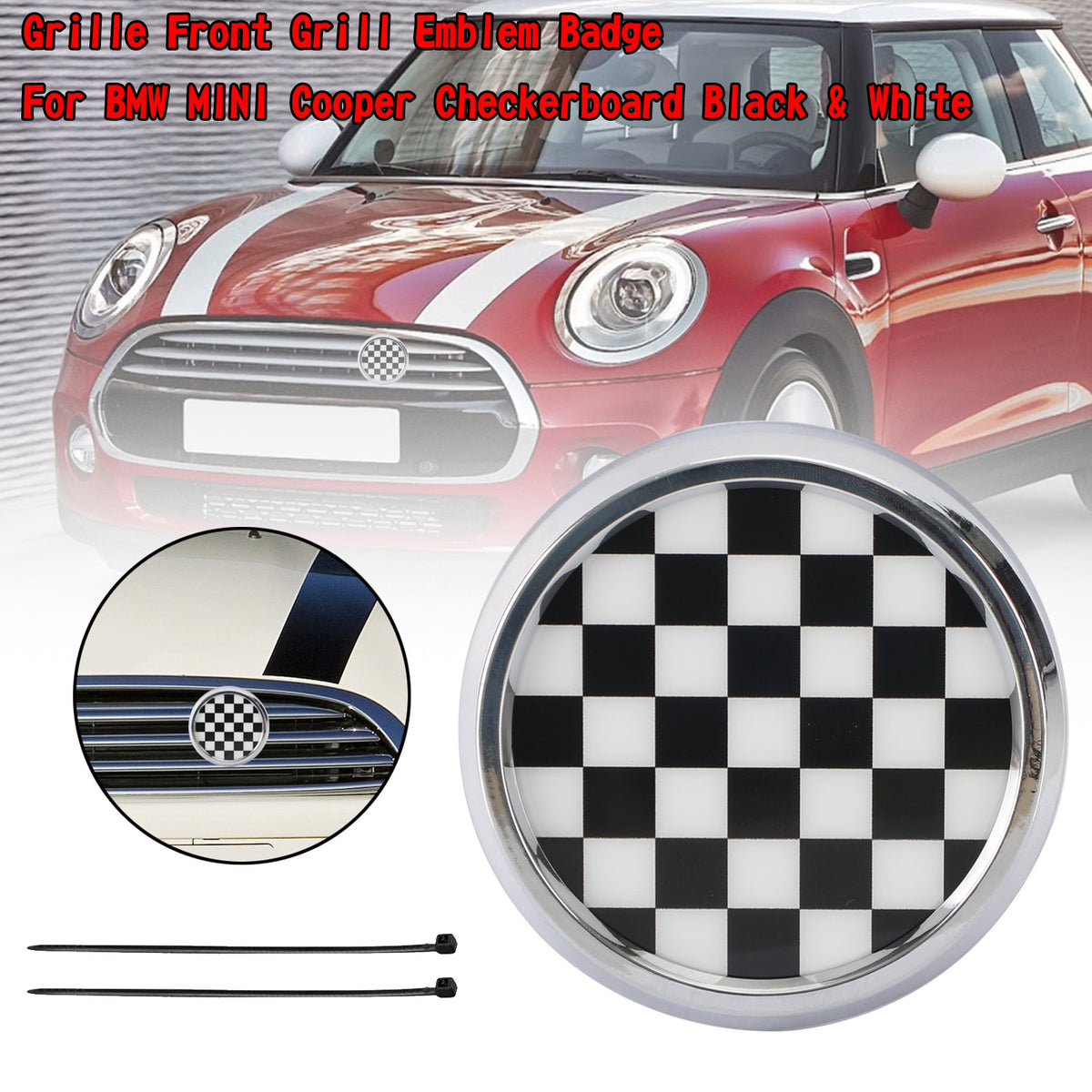 BMW MINI Cooper Checkerboard Black & White Grille Front Grill Emblem B ...