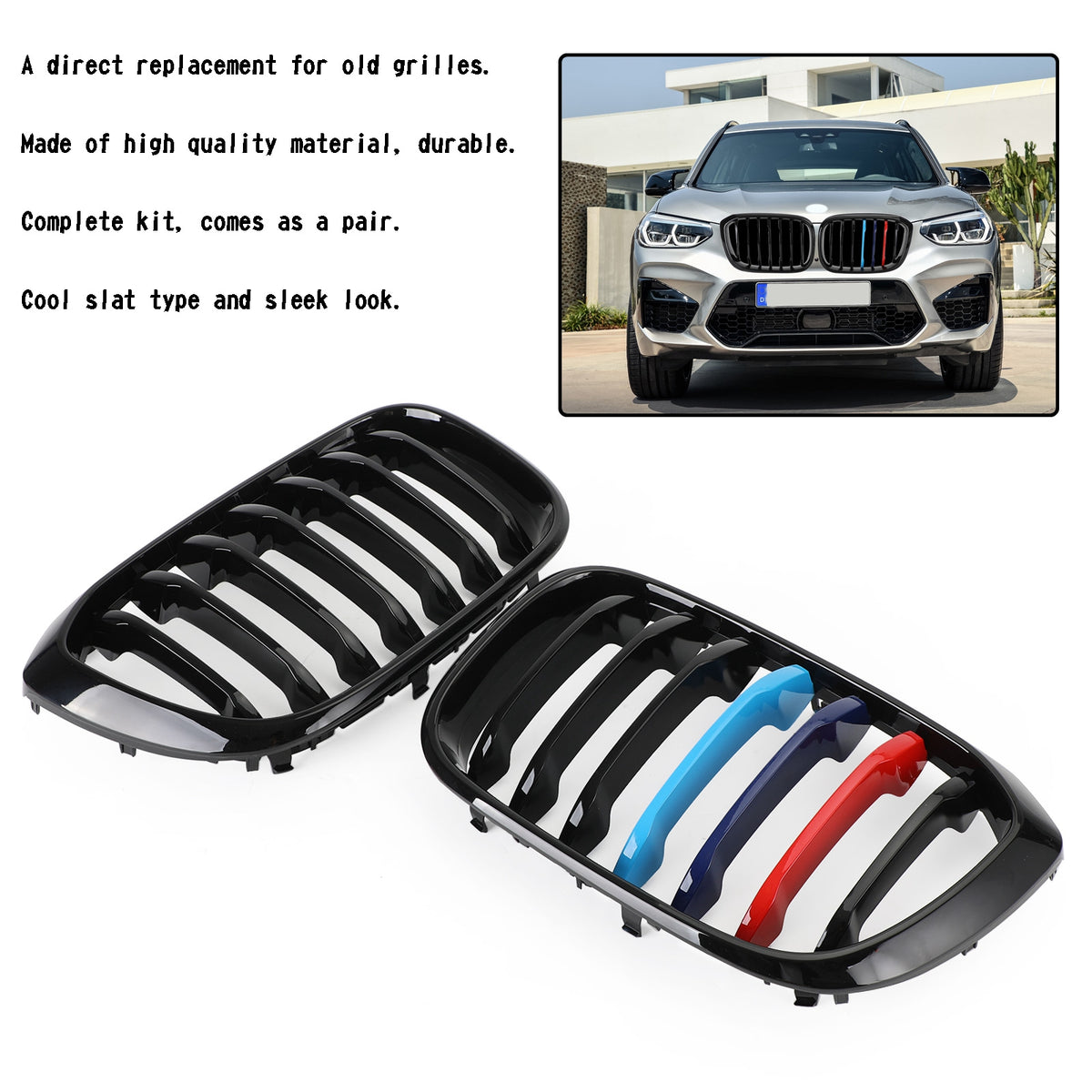 BMW G01 X3 G02 X4 Pair M-Color Kidney Grill Grille 51138469959 Gloss B ...
