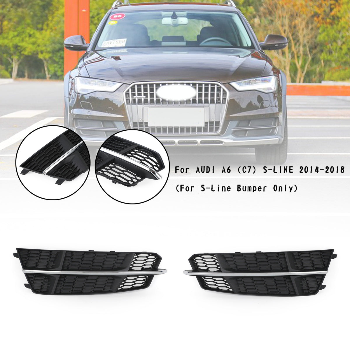 2016-2018 Audi A6 C7 S-Line Front Bumper Lower Grille Grill Black Chro ...