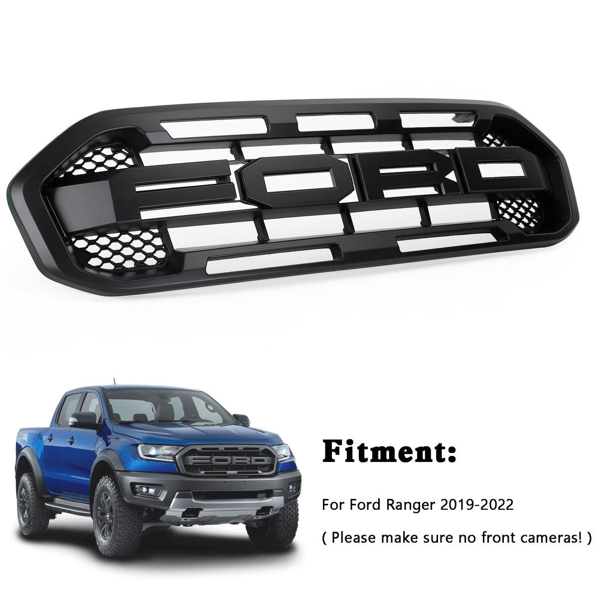 Ford Ranger 2019-2023 Raptor Style Front Bumper Grille Grill Black Gen ...