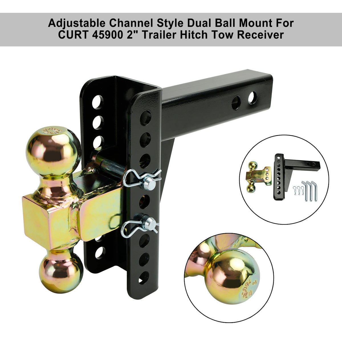Universal Fitment Adjustable Channel Style Dual Ball Mount For CURT 45 ...