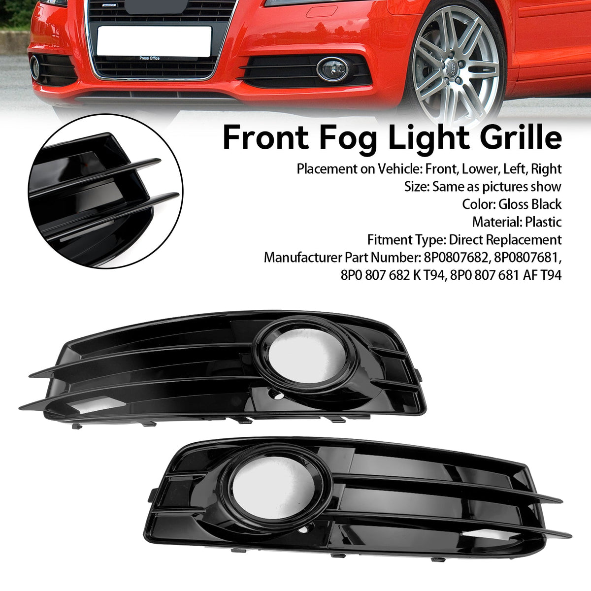 2009-2012 Audi A3 8P S-Line Front Lower Bumper Grille Fog Light Cover ...